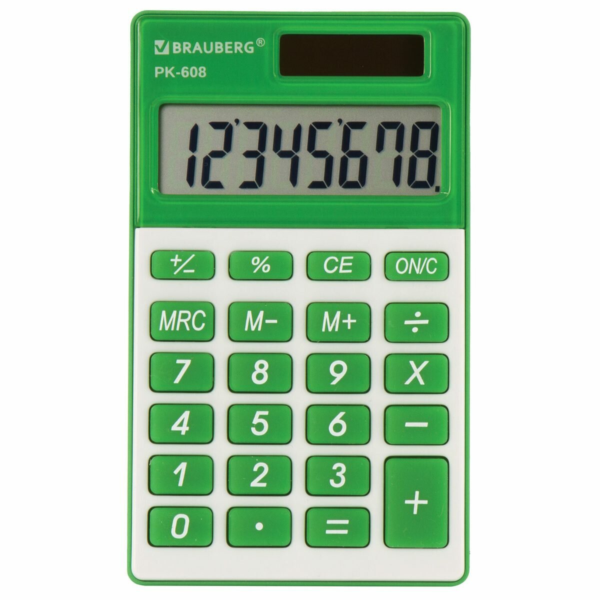Калькулятор карманный Brauberg PK-608-GN (8-разрядный) двойное питание, зеленый (250520), 2шт.