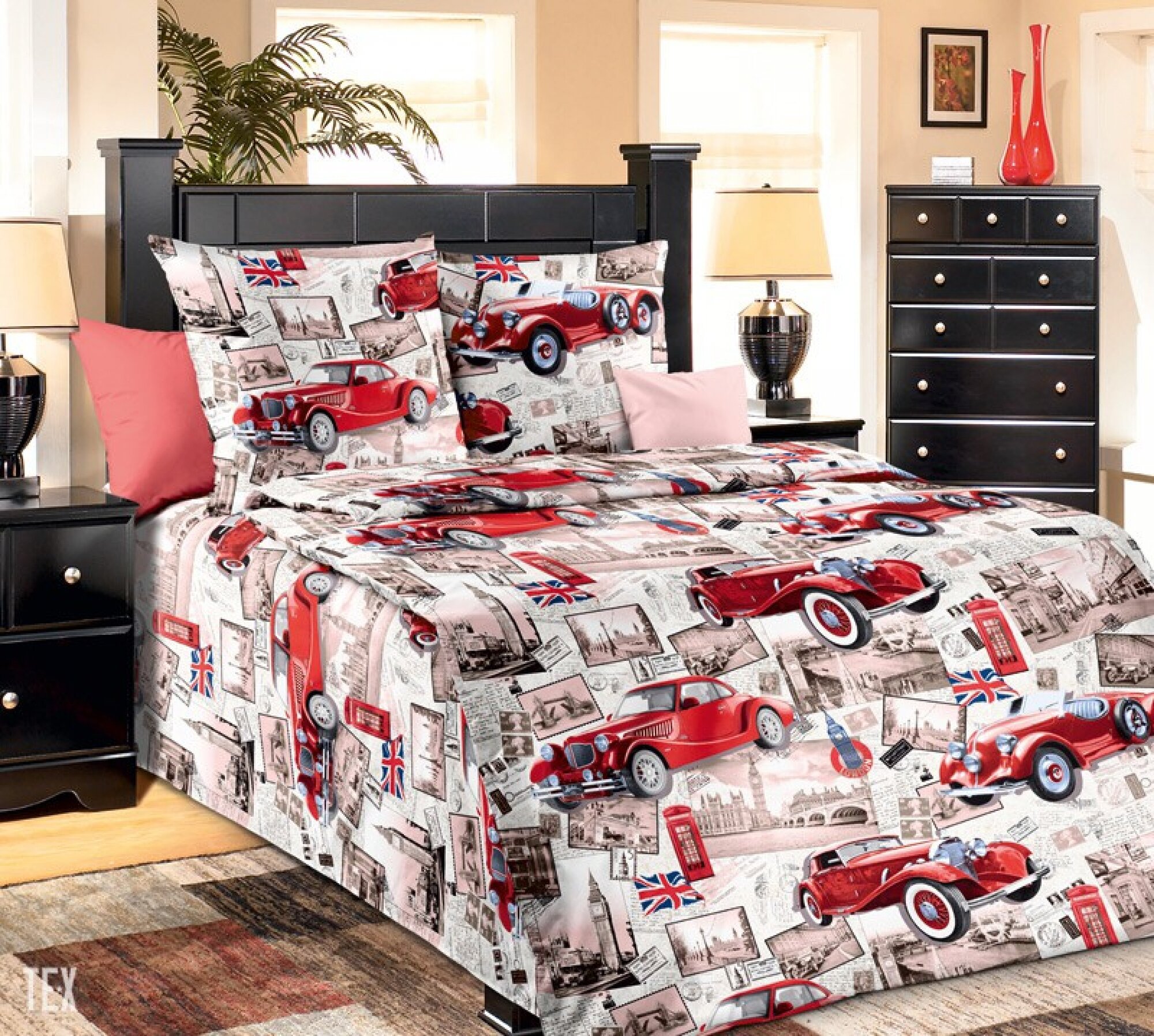 ЛайтПостель детский комплект с простынью на резинке "Ретро", на кровать-машину А6