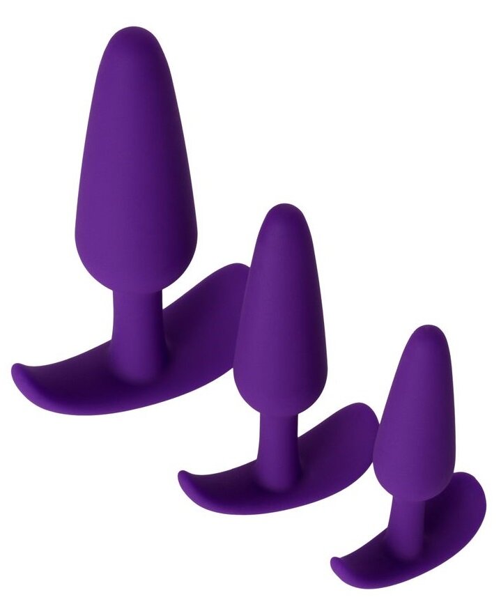 Набор анальных втулок фиолетовый силиконовый с тремя размерами диаметр от 2.5 см до 4 см для постепенного расслабления