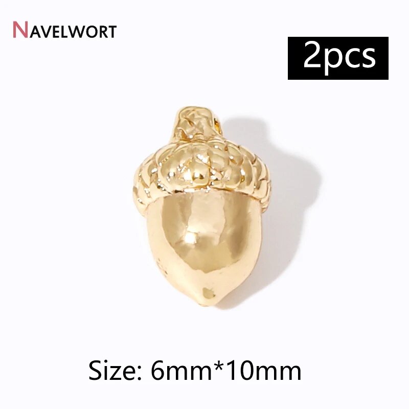 Латунные подвески с орехом и цветом, 2 шт, NAVELWORT 14K gold plated-2Pcs
