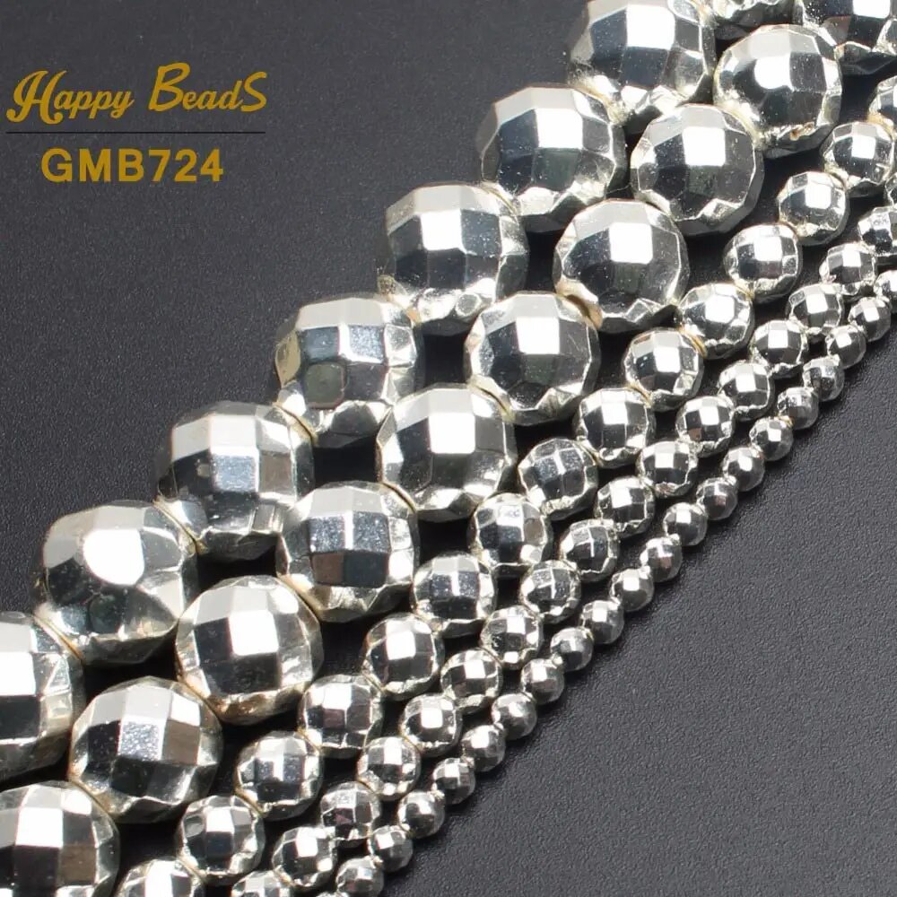 Граненые бусины из розового золота с гематитом GMB724 Серебряный, 10mm 36pcs beads, Silver-Plated