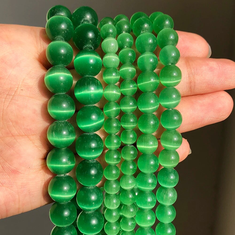 LNMBII Бусины кошачий глаз и опал, розовый, белый, для ювелирных Изумрудный, 6mm 61pcs beads, Green