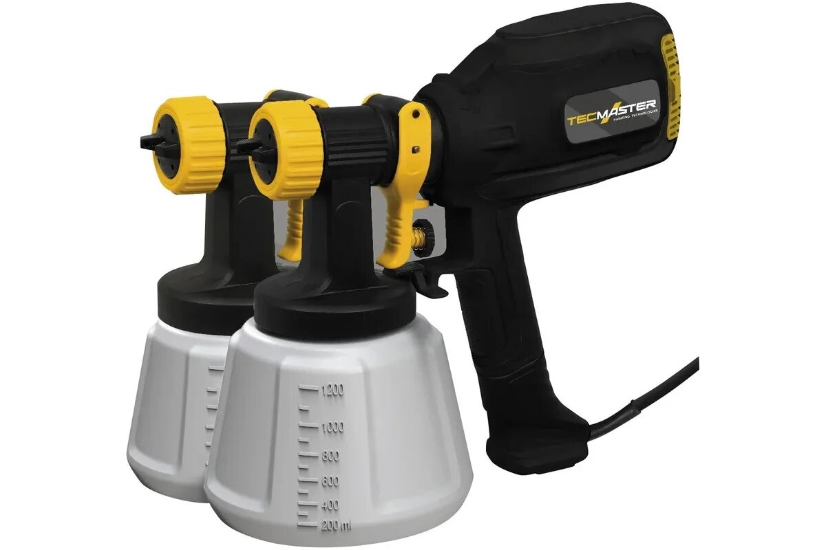 TECMASTER Краскопульт электрический T1200 с двумя насадками и комплектом форсунок 1231200