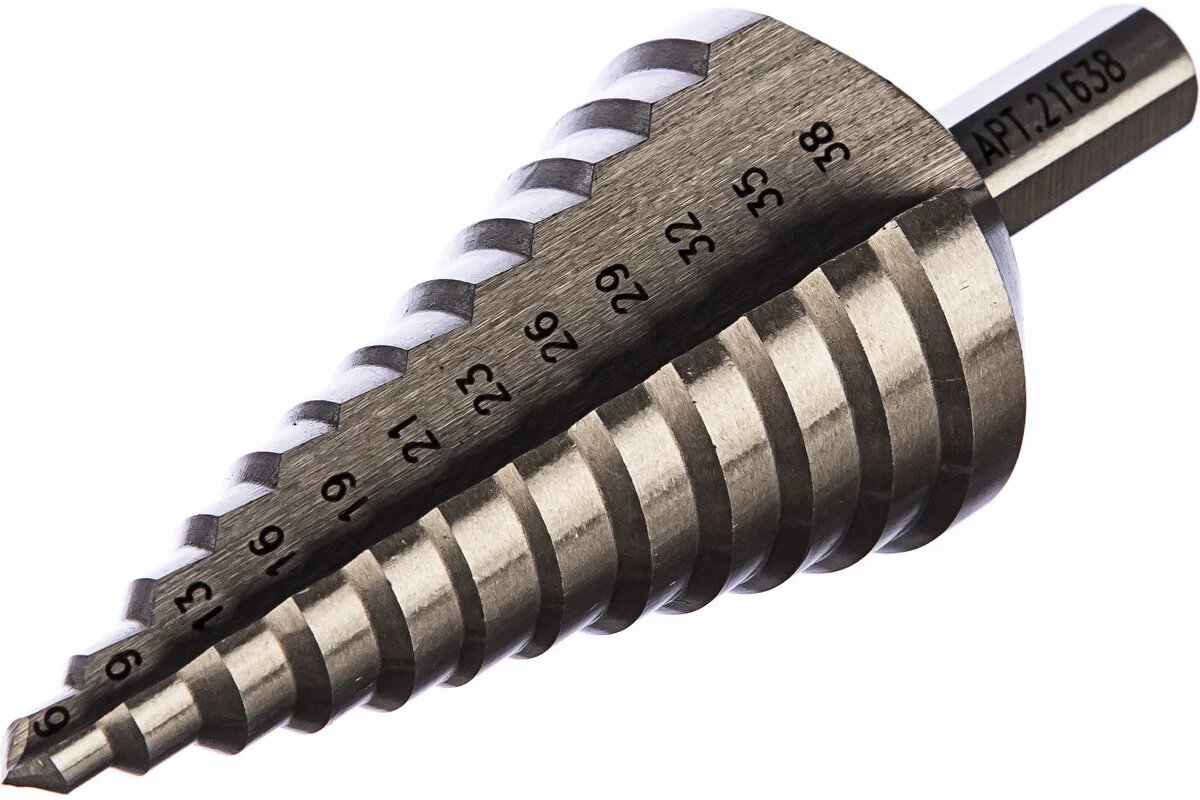 Сверло 6-38 мм ступенчатое по металлу, 12 ступеней, ход 5 "ЭНКОР"