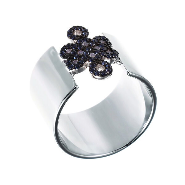 Кольцо широкое, серебро, 925 проба, родирование, циркон