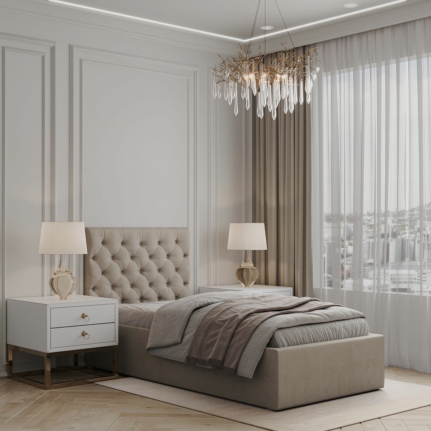 Кровать Ампир 90х200 односпальная с ортопедическим основанием, бежевая