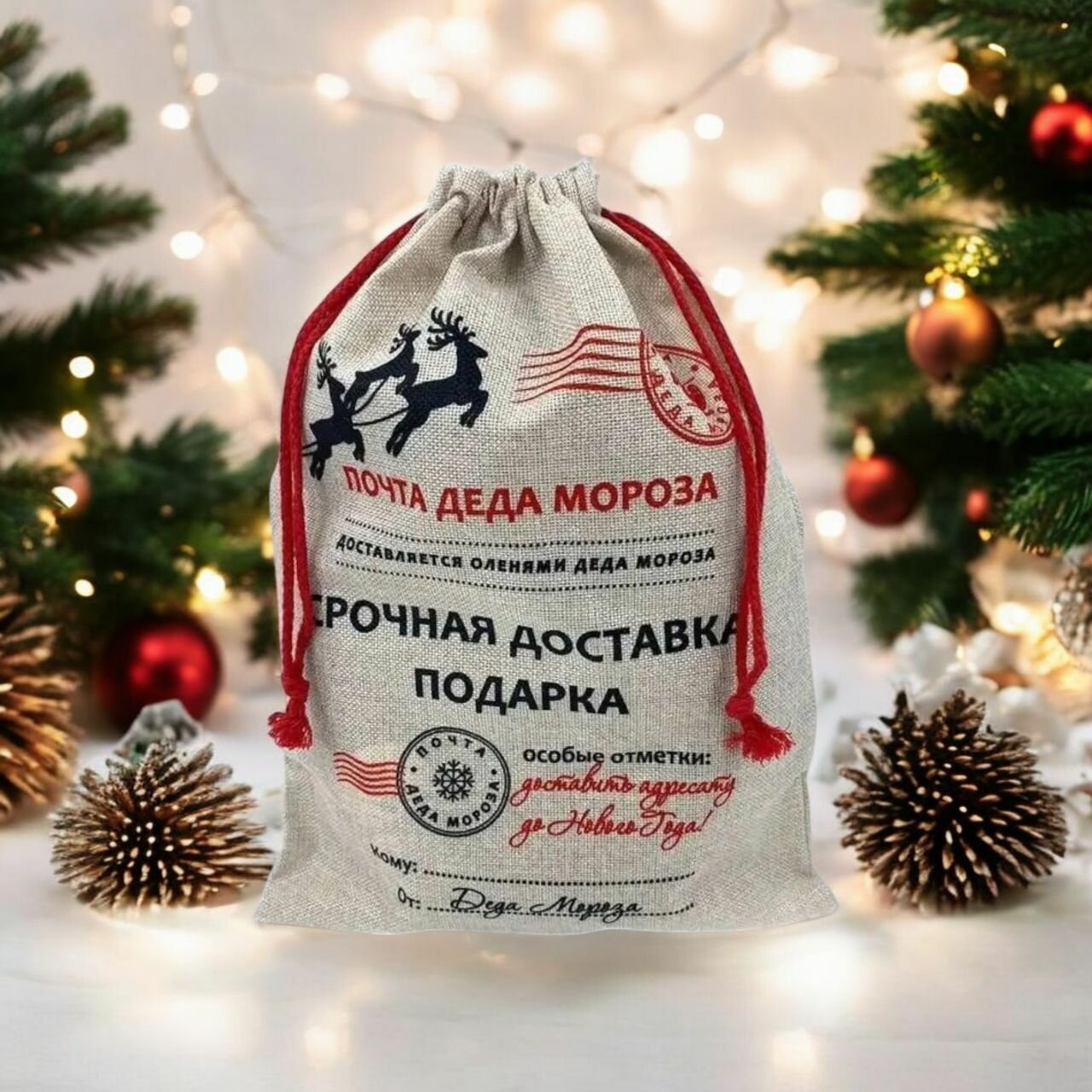 Новогодний почтовый мешок от Деда Мороза, 20х25 см