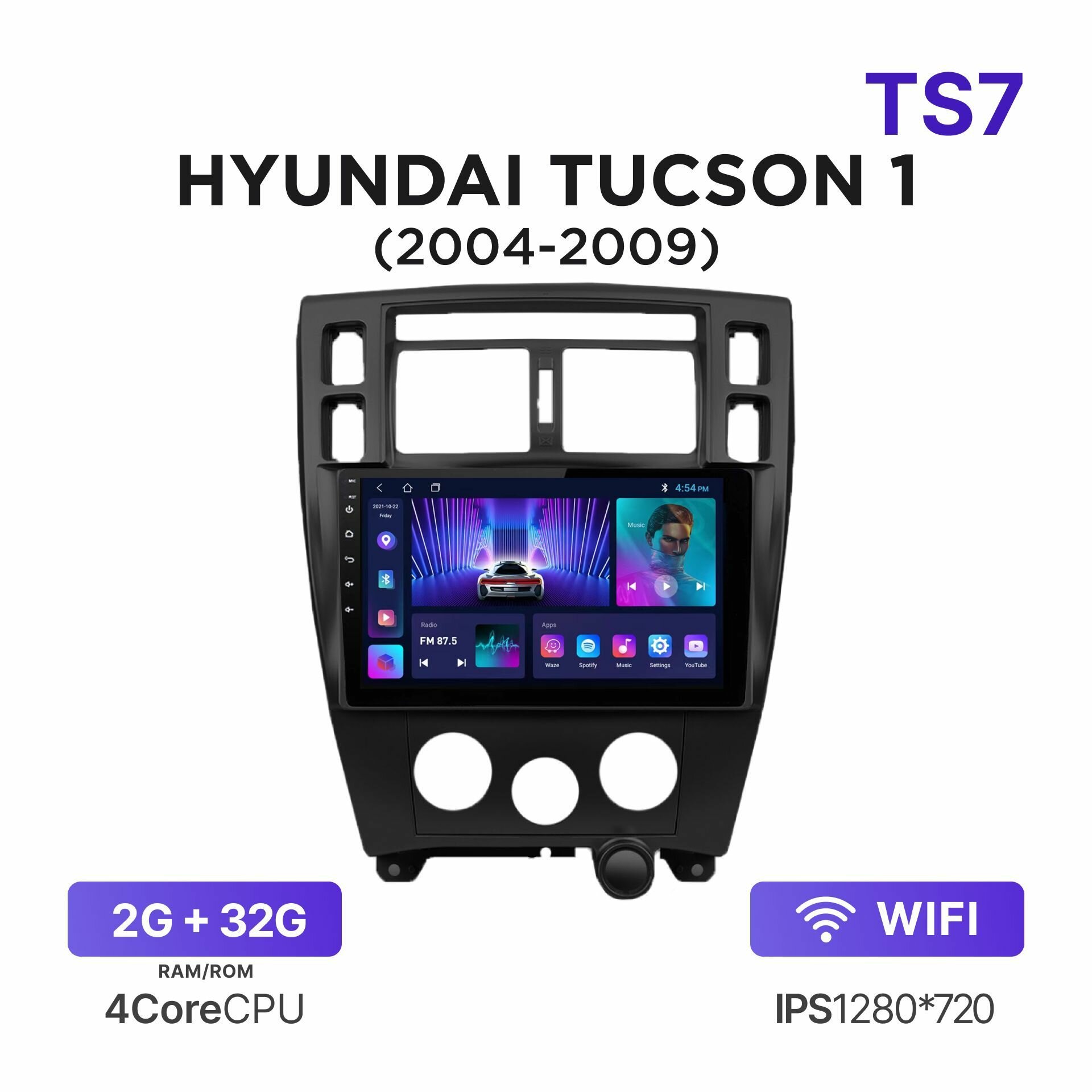 Магнитола TS7 2-32 Гб Android для Hyundai Tucson I (2004-2009) (Рамка черная) / Автомагнитола Андроид Хендай Туссан Туксон 1