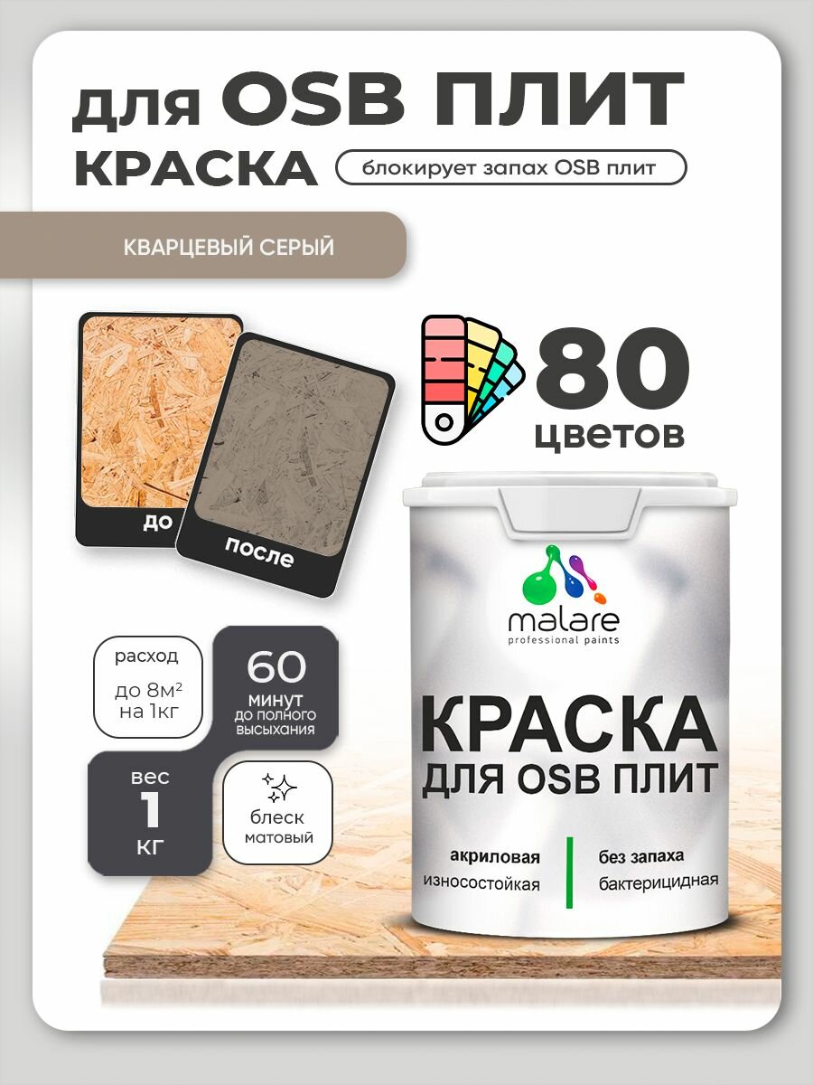 Акриловая краска для ОСБ плит Malare для дерева для наружных и внутренних работ, быстросохнущая без запаха матовая, кирпичный, 1 кг
