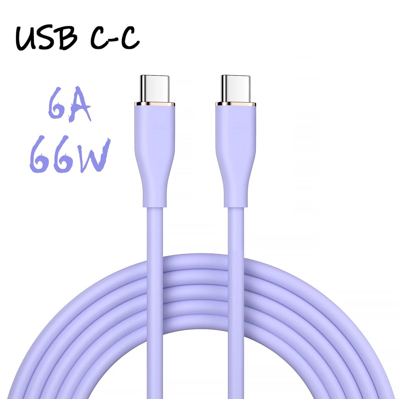 UGOURD Жидкий кремниевый кабель USB-типа C-C для быстрой зарядки 66 Вт USB-C PD 60 Вт 45 Вт 27 Вт для Huawei SCP Xiaomi iPhone 15 16 Pro Max 2 м, C-C 66W-6A Purple
