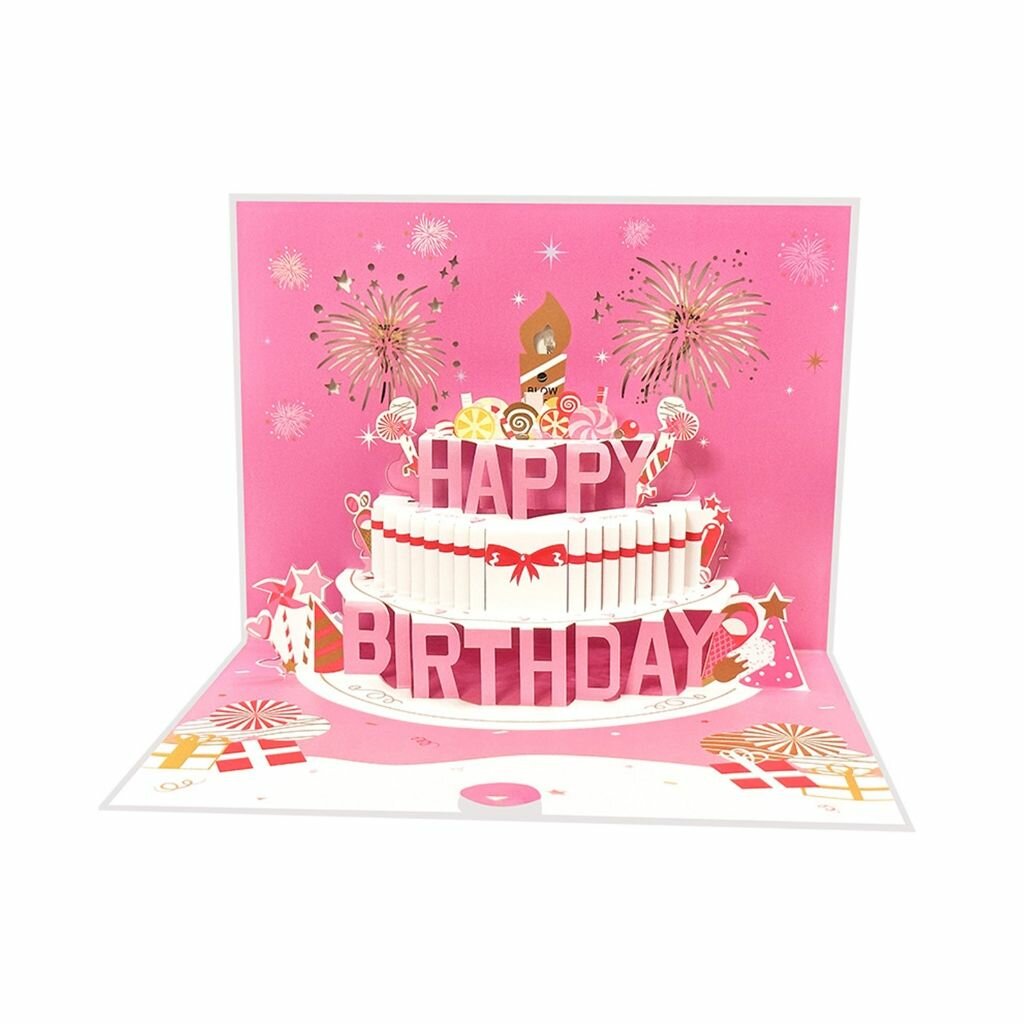 Торт на день рождения со светомузыкой 3D поздравительная открытка