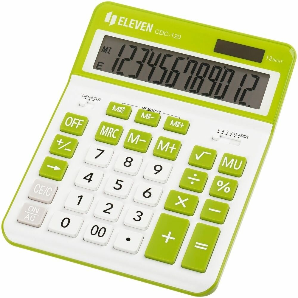 Калькулятор Eleven настольный, 12 разрядов, двойное питание, 155х206х38 мм, белый, салатовый (CDC-120-WH/GN)