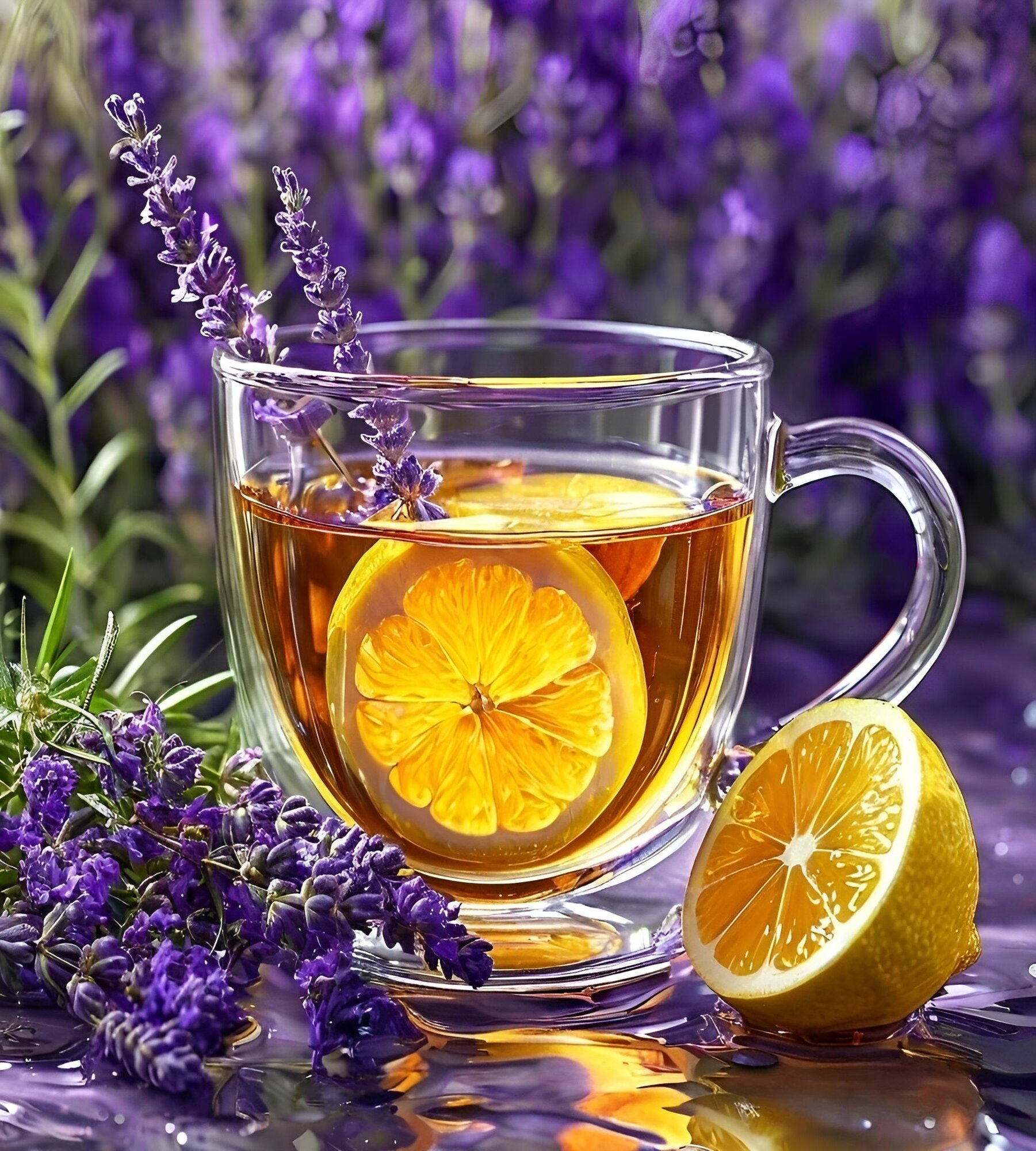 Картина по номерам на подрамнике 40*50 см "Чай с лимоном и лаванда"