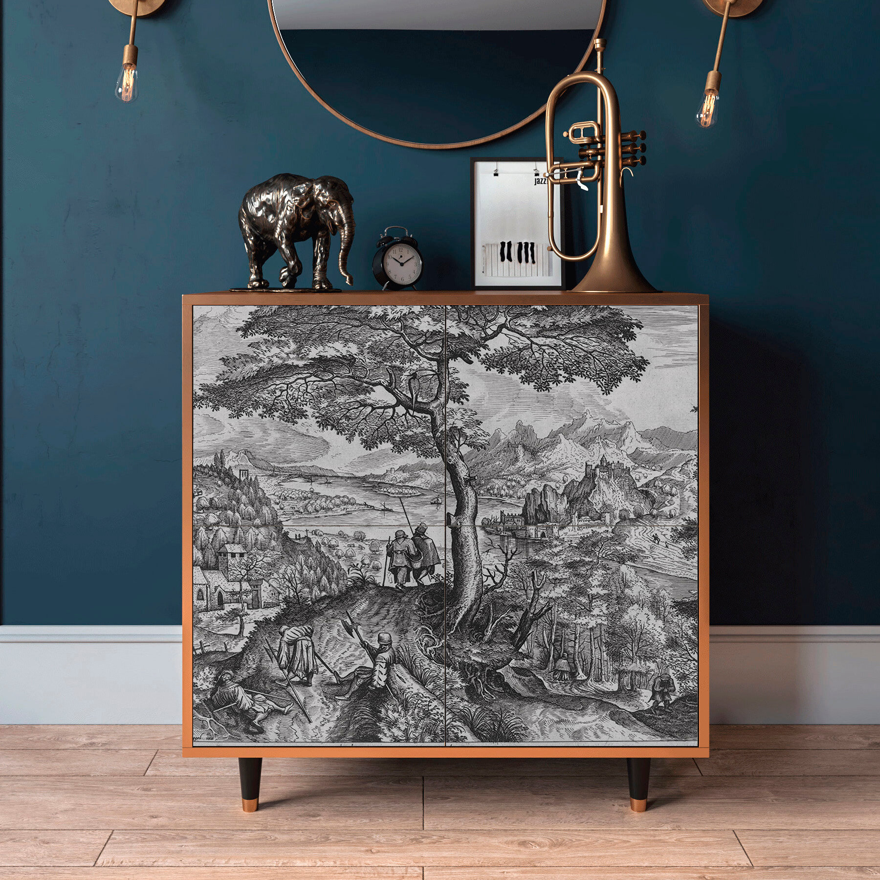 Комод - STORYZ - BS3 Milites Requiescentes by Pieter Breugel, Размер - 94 x 96 x 48 см, Цвет корпуса - Орех