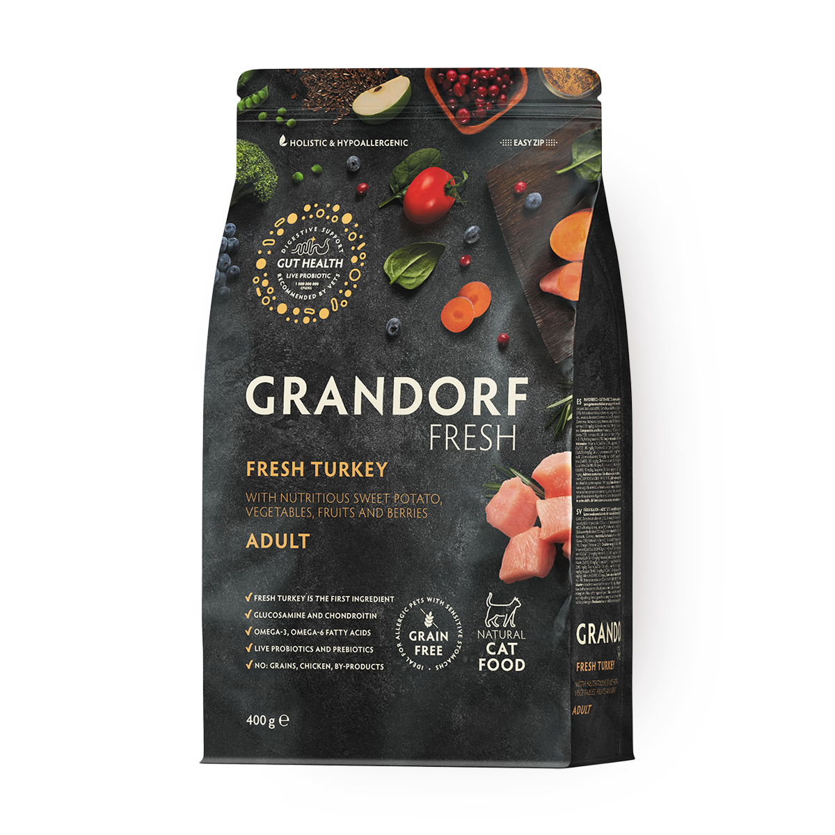 Корм Grandorf, для взрослых кошек, индейка с бататом, без глютена, 400 г