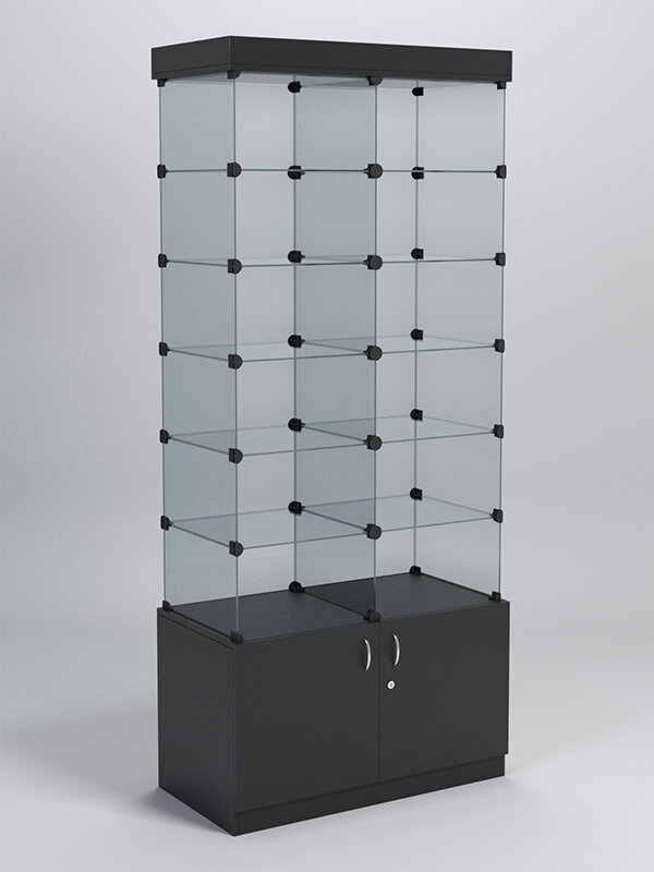 Витрина стеклянная "КУБ" №503 (без дверок, передняя стенка - стекло), Черный