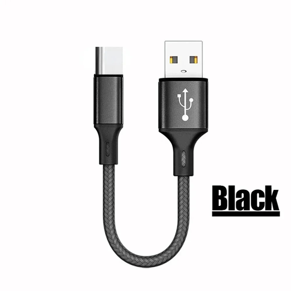 Черный кабель USB Type-C, 25 см, нейлоновая оплетка