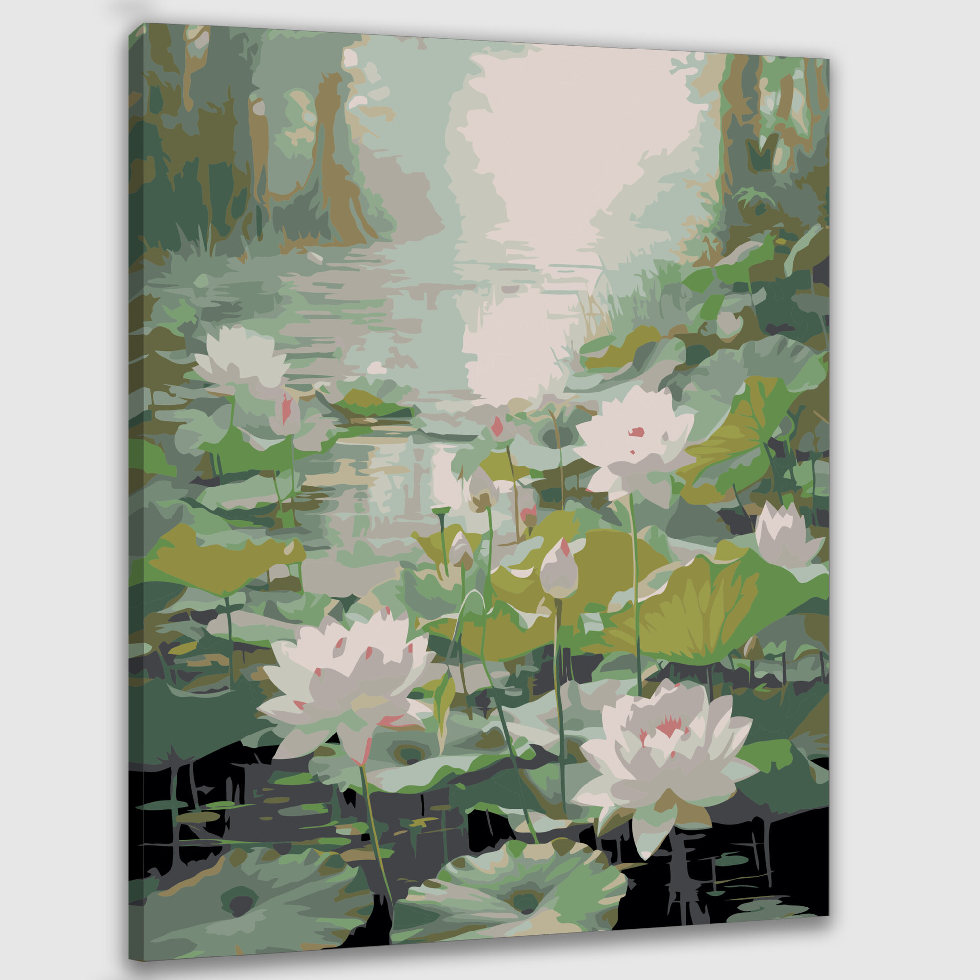 Картина по номерам 40x50 см, Будда, масло, медитация, сад, лотосы, пастельные тона, покой, безмятежность