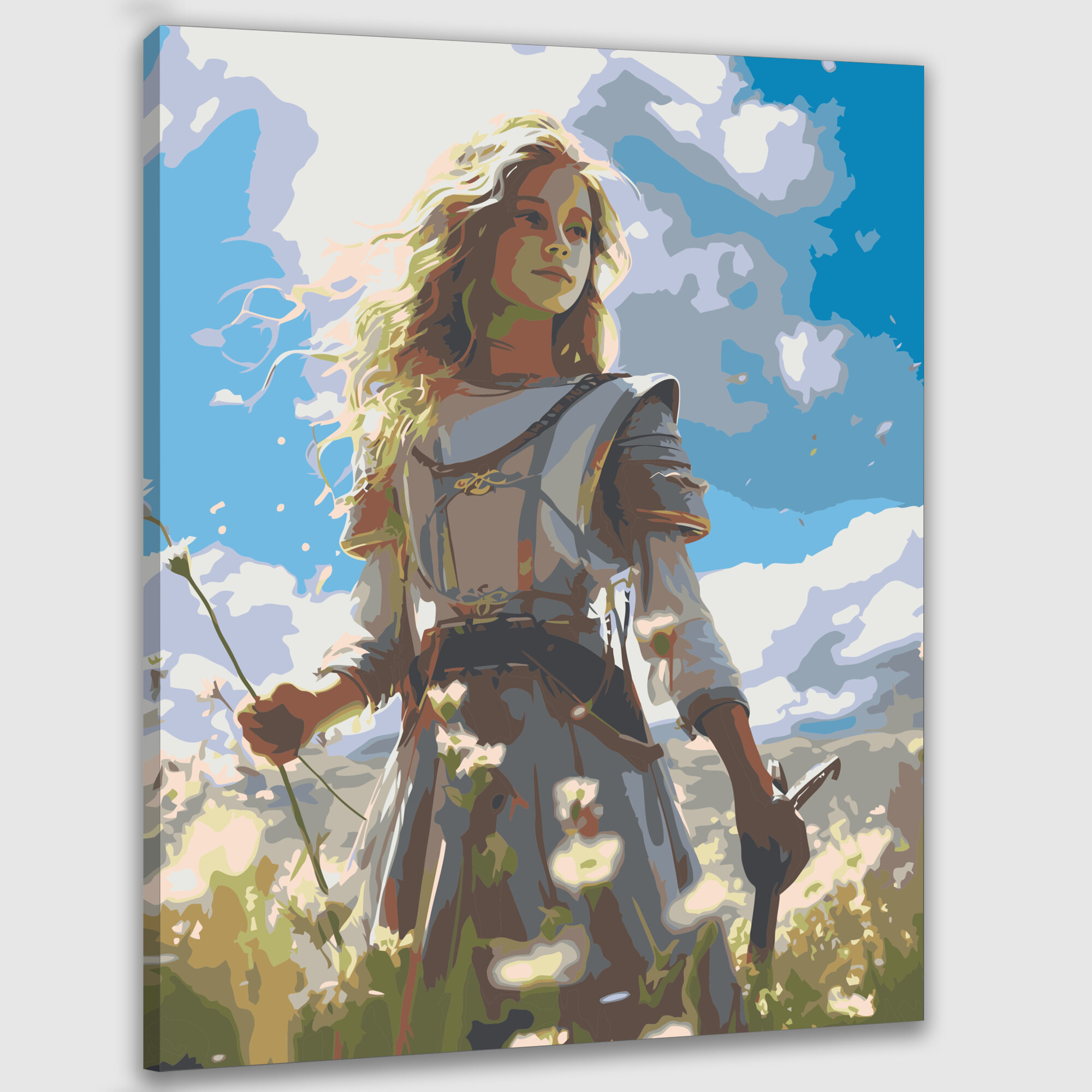 Картина по номерам 40x50 см, девушка, рыцарь, меч, щит, лицо, решительность, мужественность, поиск, спасение