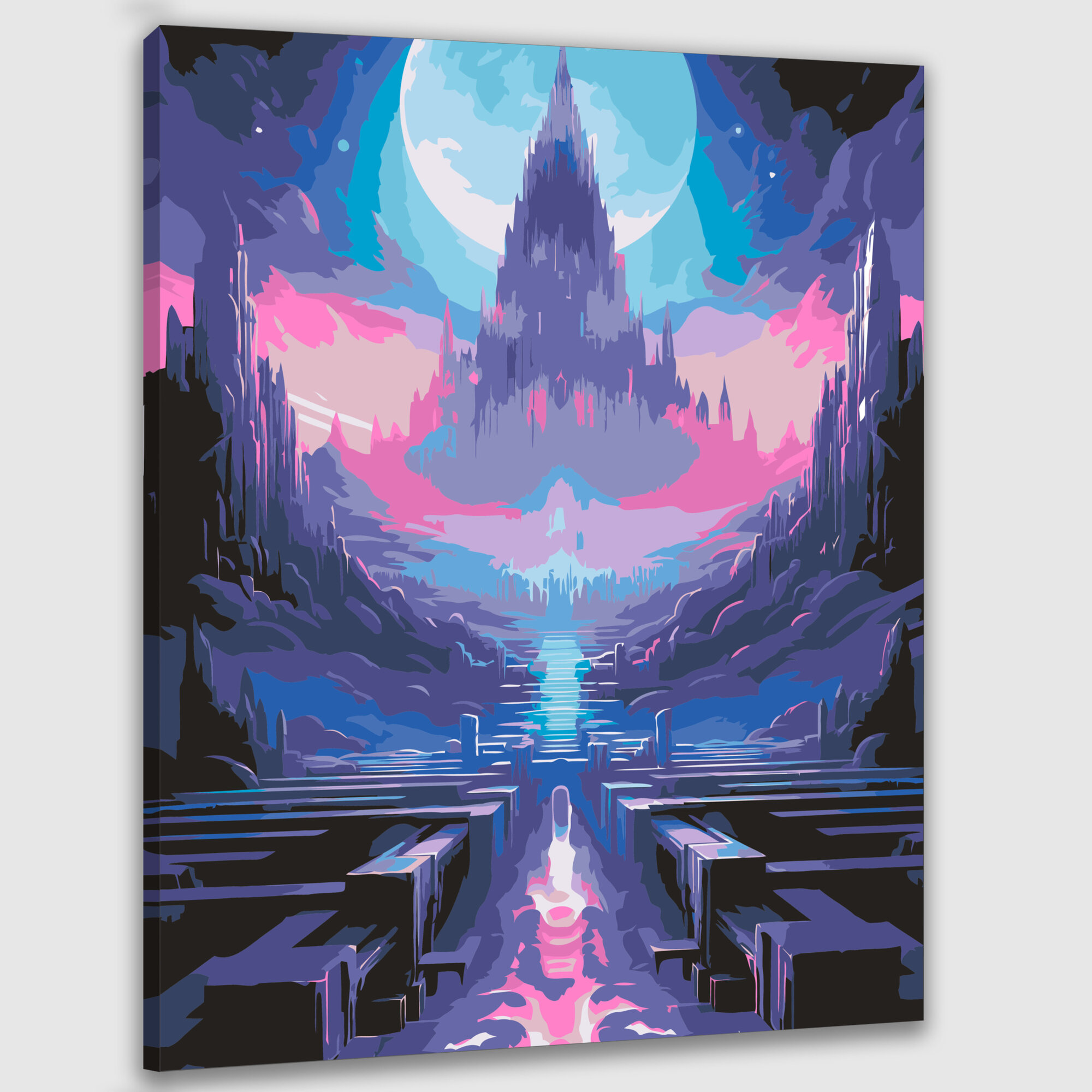 Картина по номерам 40x50 см, футуристический тотемный, голографические колонны, виртуальная земля, узоры