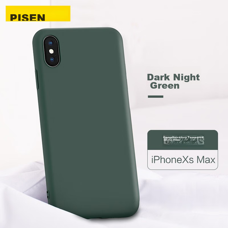 PISEN IPhone Xs Max Case, Flexible Liquid Silicone Protective Cover for IPhone Xs MAX, Ultra-Thin Full Protection Phone Case, Dark Night Green