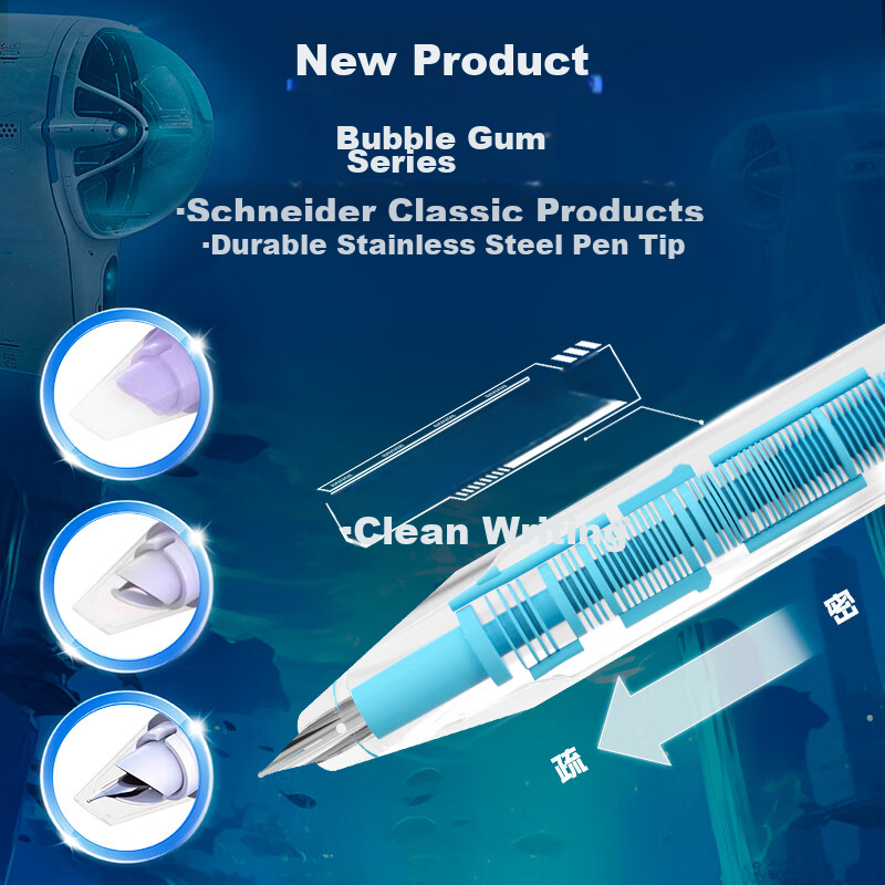 HERO 3176 Push Button Fountain Pen for Third Grade Elementary School Students, Iridium Gold Pen, Blue