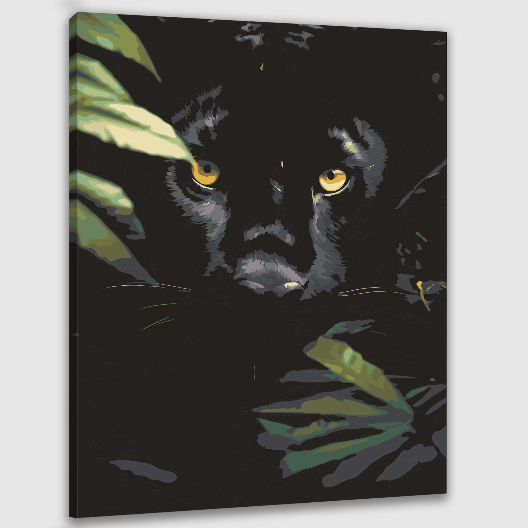 Картина по номерам 40x50 см, пантера, фотография, джунгли, храбрость, черная, пронзительные глаза, величественная