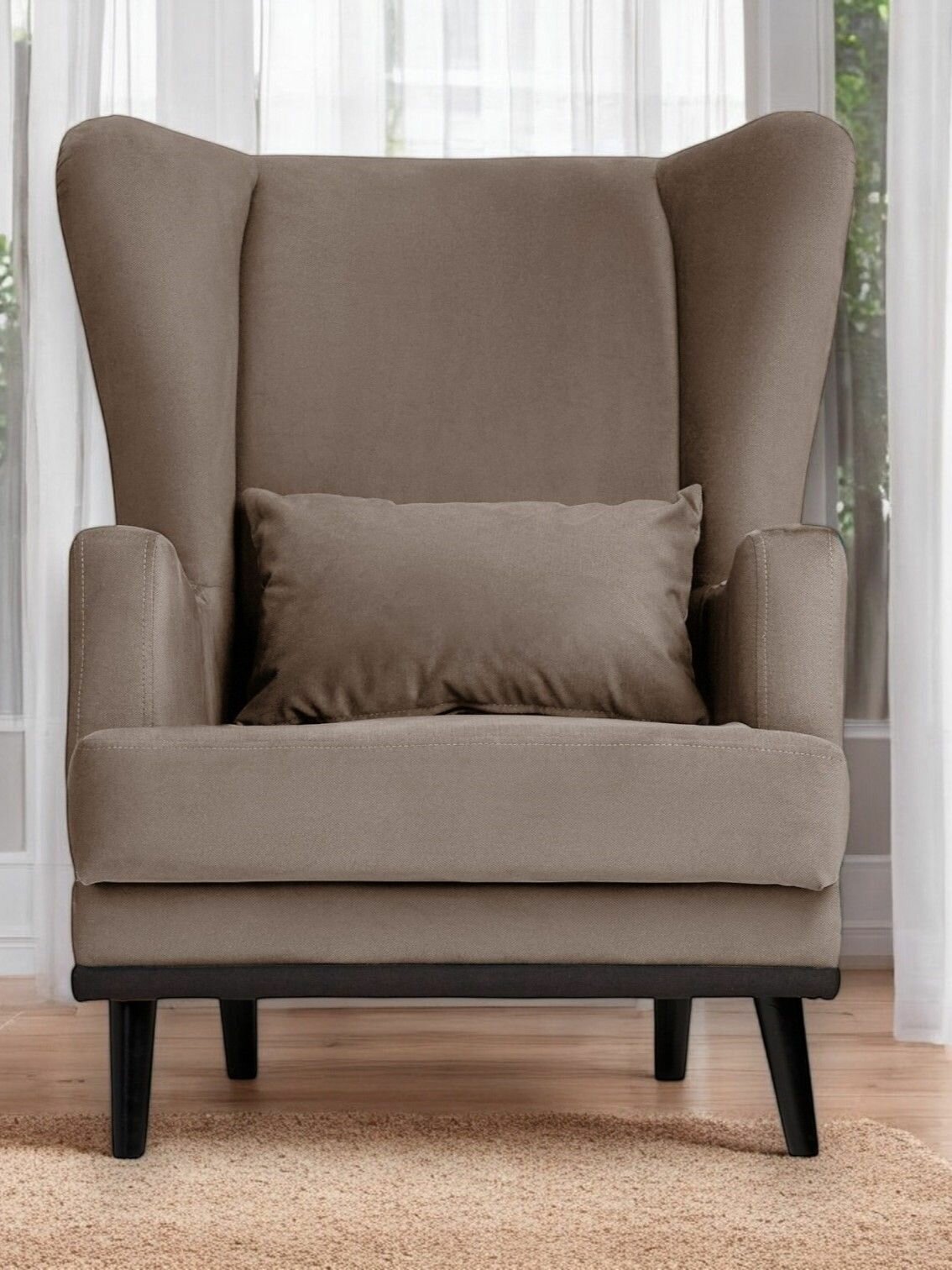 Кресло Оскар мягкое для отдыха дома, на ножках, велюр Max light brown, 75х85х90 (ШхГлхВ)