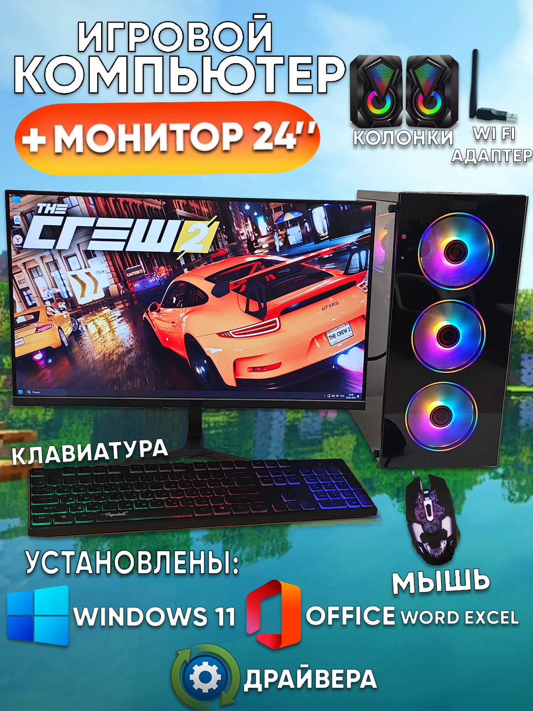 Компьютер игровой intel i7/RTX-3050/16 ГБ/SSD-512 ГБ/Монитор-24"