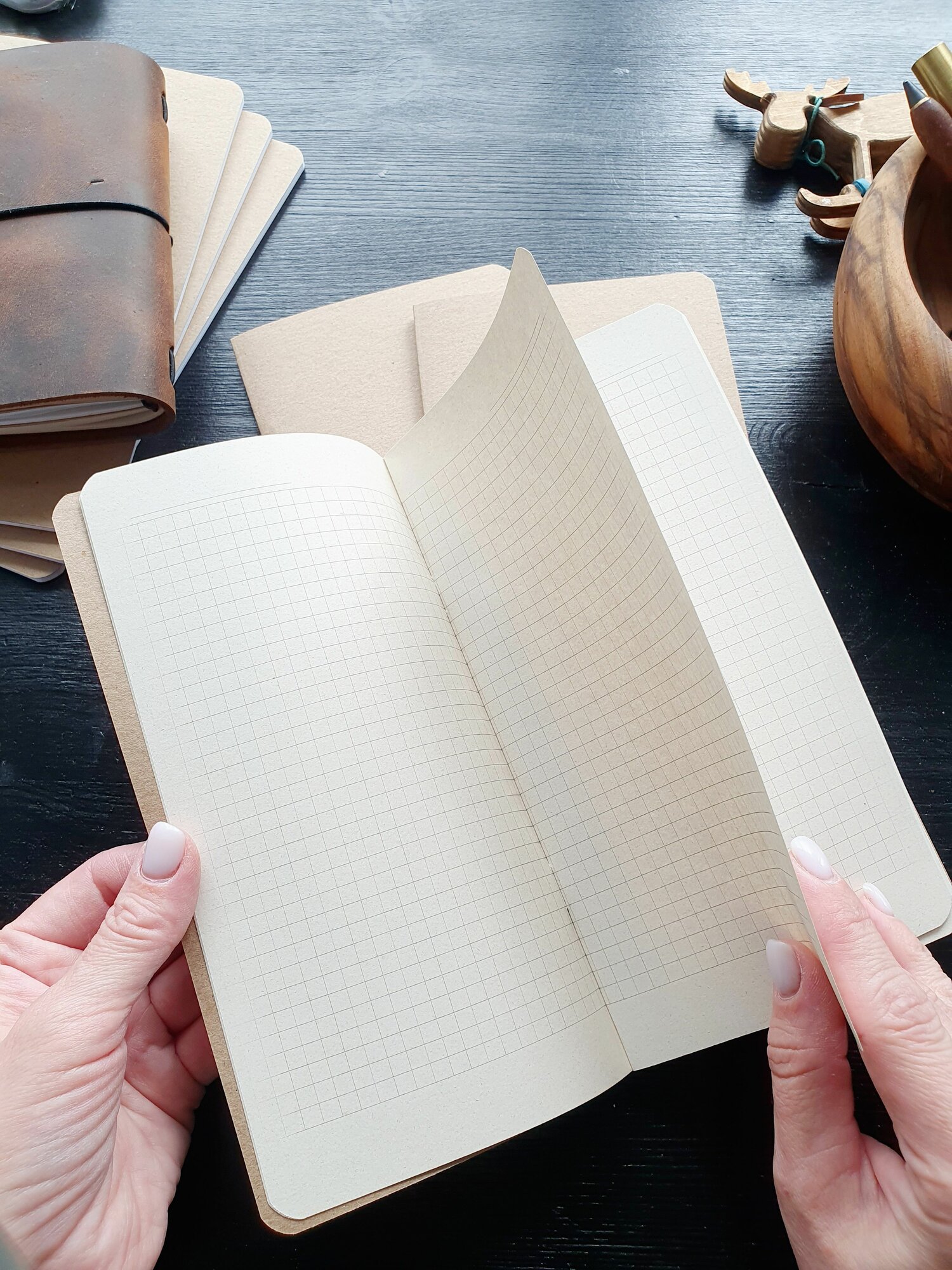 Сменные блокноты формата Midori Standart (11х21см) эко в клетку, запасные тетради 3 штуки по 30 листов