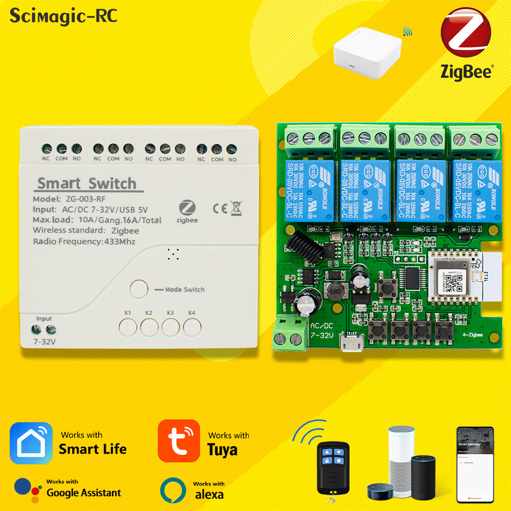 Zigbee Smart Switch 4 канала 12V 24V Zigbee Din Rail Модуль релейной платы
