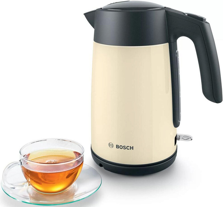 Электрический чайник Bosch TWK7L467, 2400 Вт, объем 1.7 л, бежевый/черный