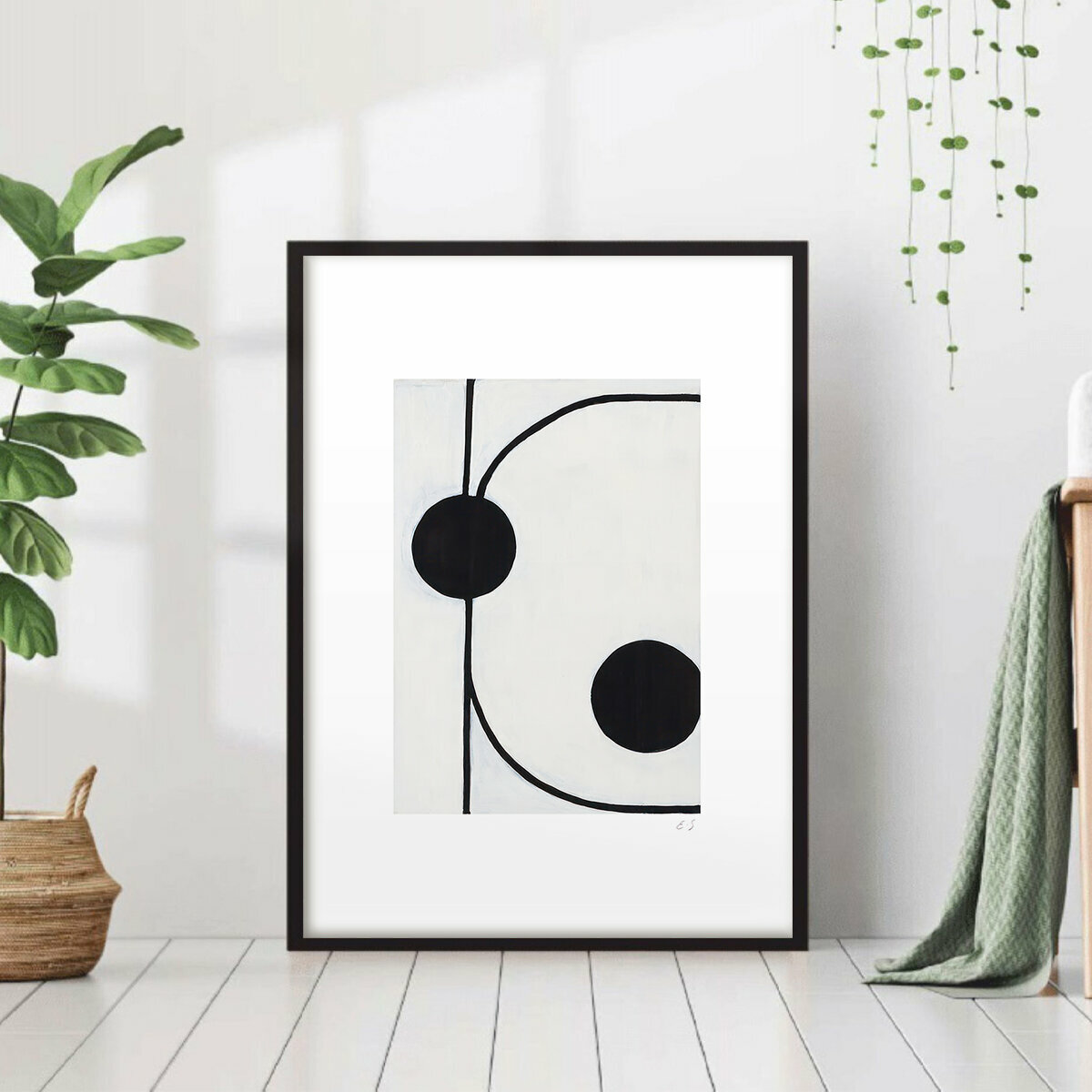 Постер "Абстракция графика минимализм" 50x70 в черной рамке на стену для интерьера