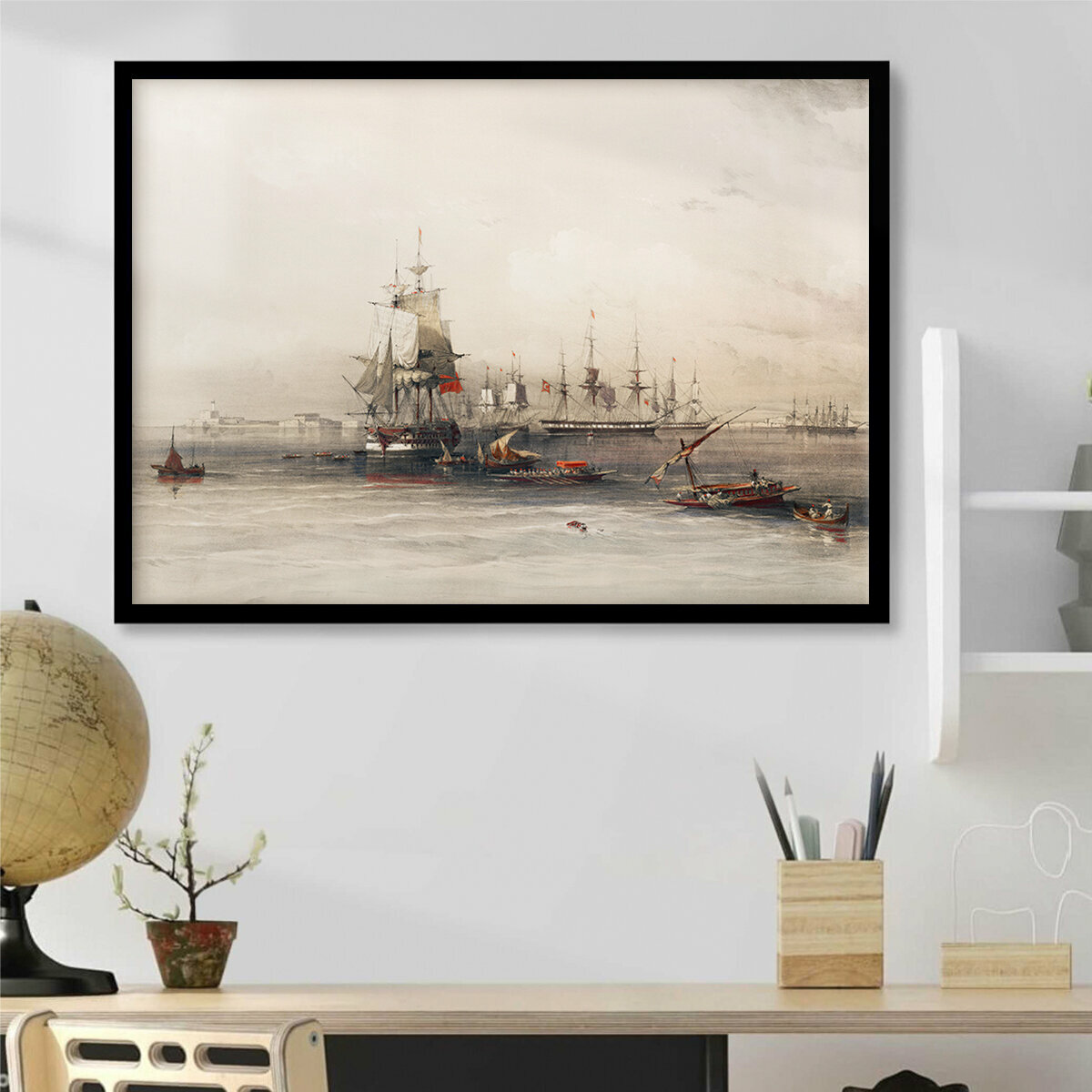 Постер "дэвид робертс морской пейзаж репродукция " 50х70 см в черной рамке на стену для интерьера