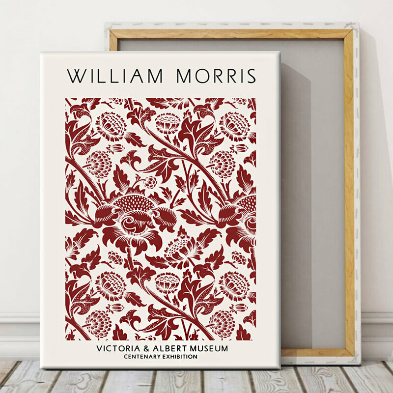 Картина на холсте 40х50 см "Моррис, красные цветочные узоры", на стену для интерьера