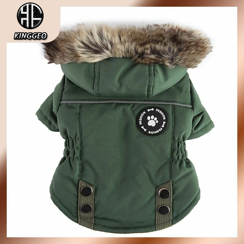 KINGGEO Зимнее пальто с капюшоном для собак, зимняя одежда для маленьких и средних пес, зеленая