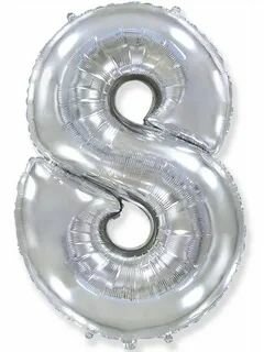 Фольгированная цифра 8, цвет серебро,102см