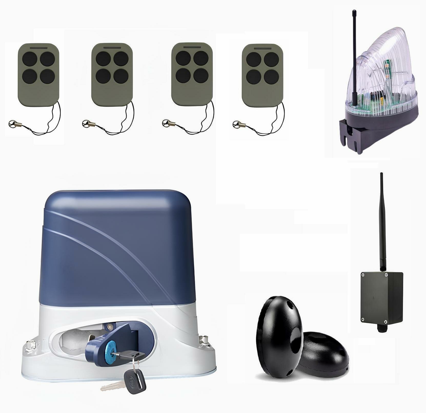 Автоматика для откатных ворот KSL-1300 FULL-5K-BT-Т4, комплект: привод, 4 пульта, Bluetooth-модуль, фотоэлементы, лампа