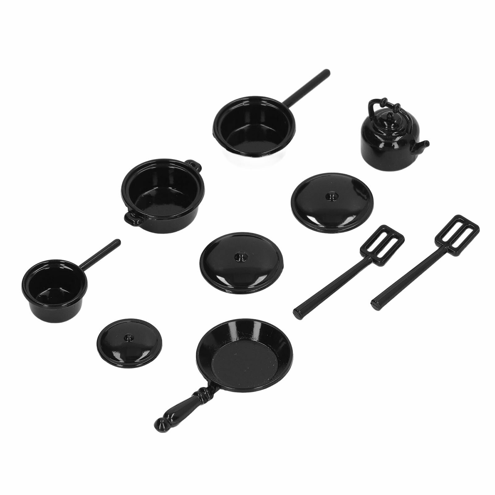 Миниатюрные кастрюли и сковородки для кукольного домика, масштаб 1/12, кухонная утварь с крышками, вилки, бутылка для воды, аксессуары для кукольного домика.