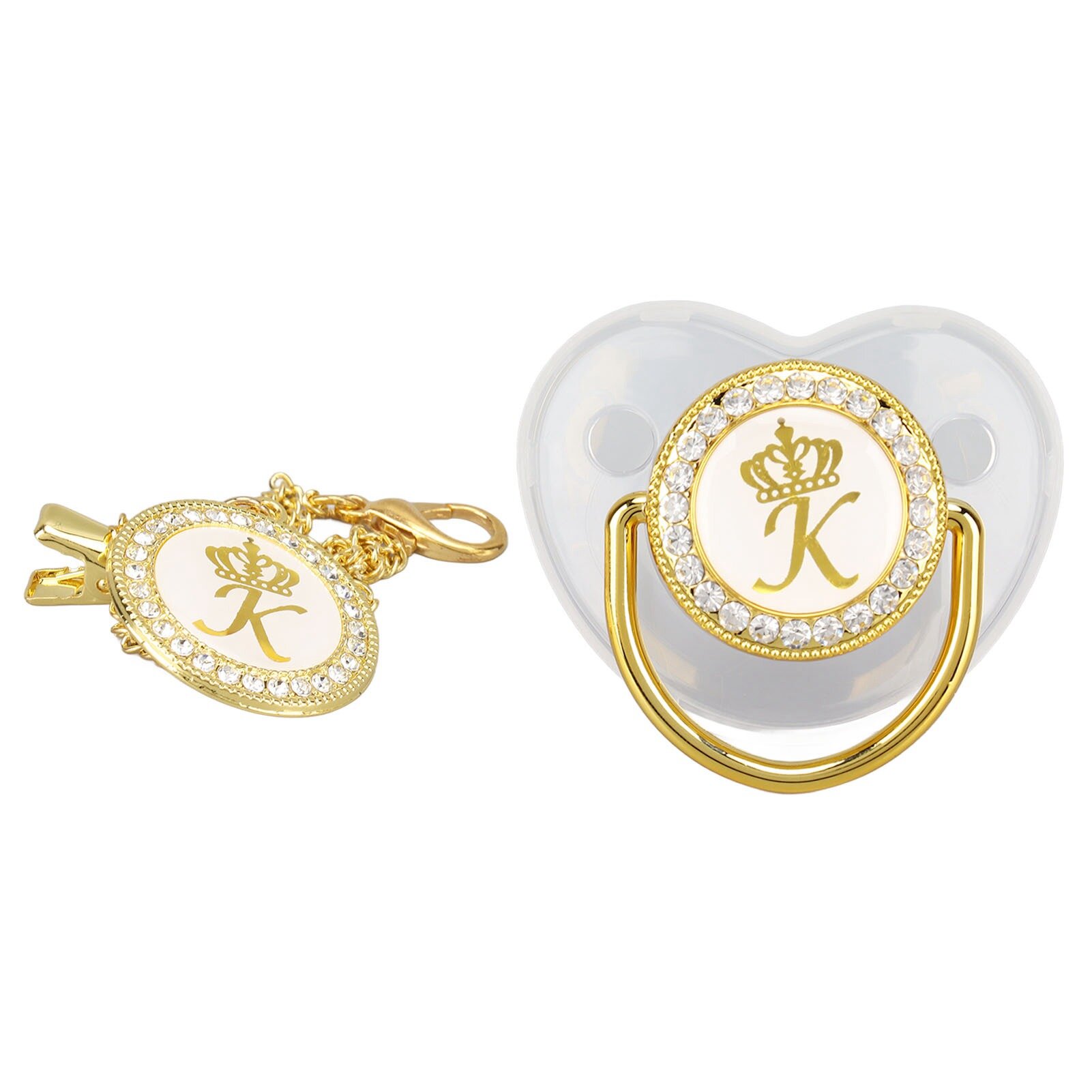 Детская соска-пустышка для прорезывания зубов, соска с золотыми стразами и буквами для купания ребенка на крещение K