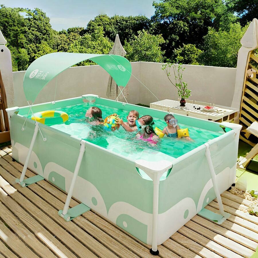 Детский бассейн, изготовленный из экологически чистого сетчатого материала ПВХ, с тентом и фильтрующим насосом, подходит для использования на открытом воздухе и в саду, детей и взрослых.