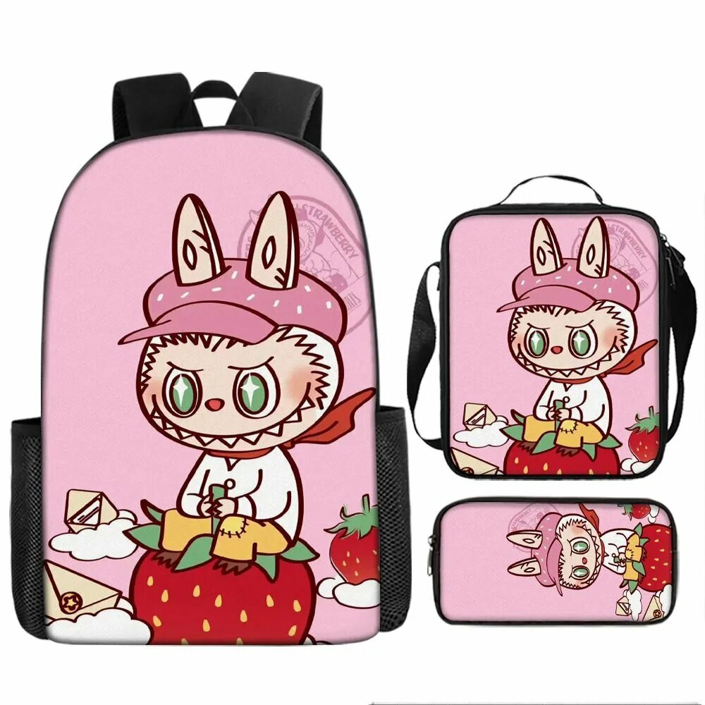 Школьный рюкзак для начальной школы с принтом Лабубу, 15 л + сумка через плечо + пенал. Набор 3 в 1. Водоотталкивающий. Детский, для девочек и мальчиков