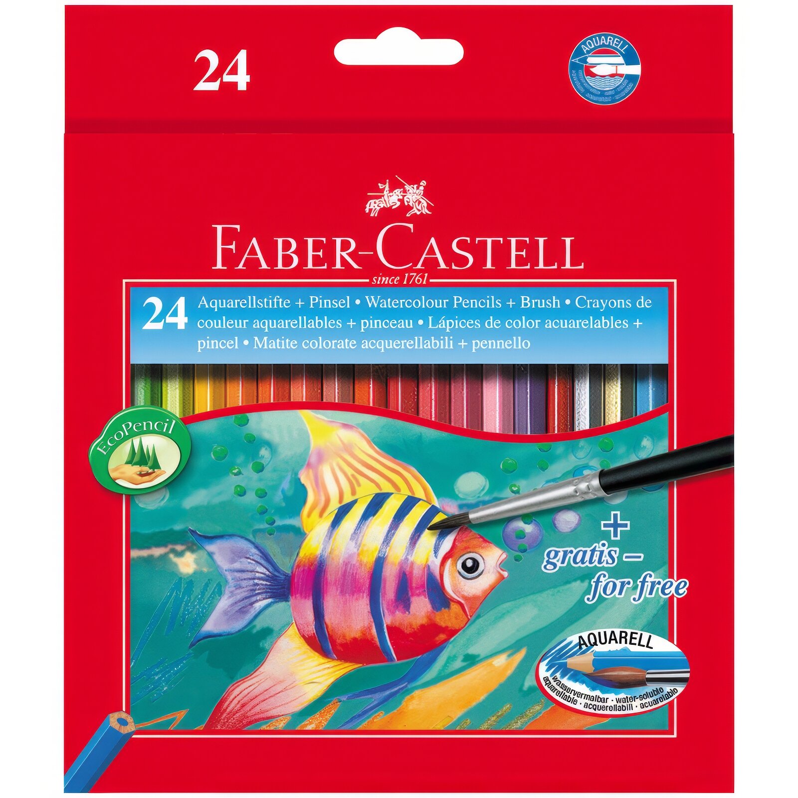 Карандаши акварельные цветные Faber-Castell, 24 цвета + кисть, 114425