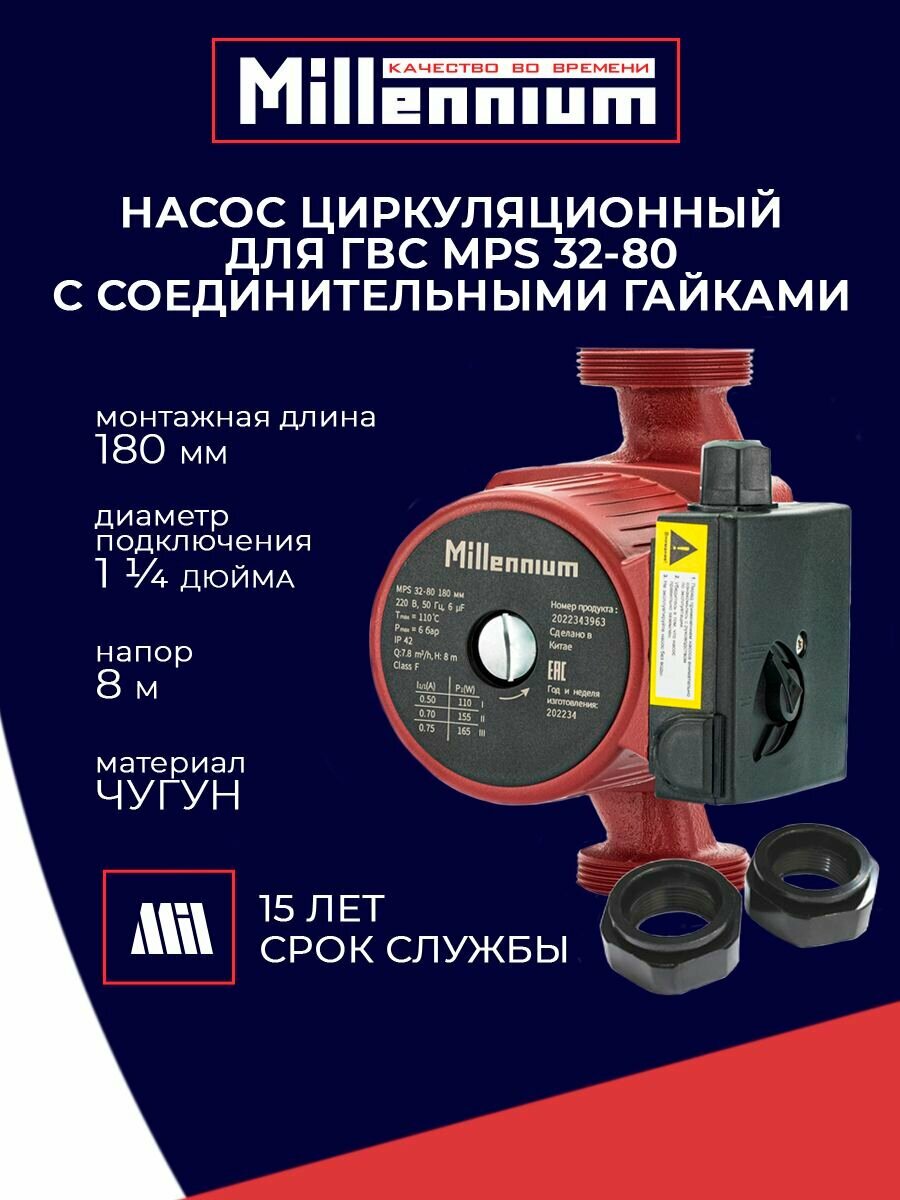 Насос циркуляционный Millennium MPS 32-80 (180мм)