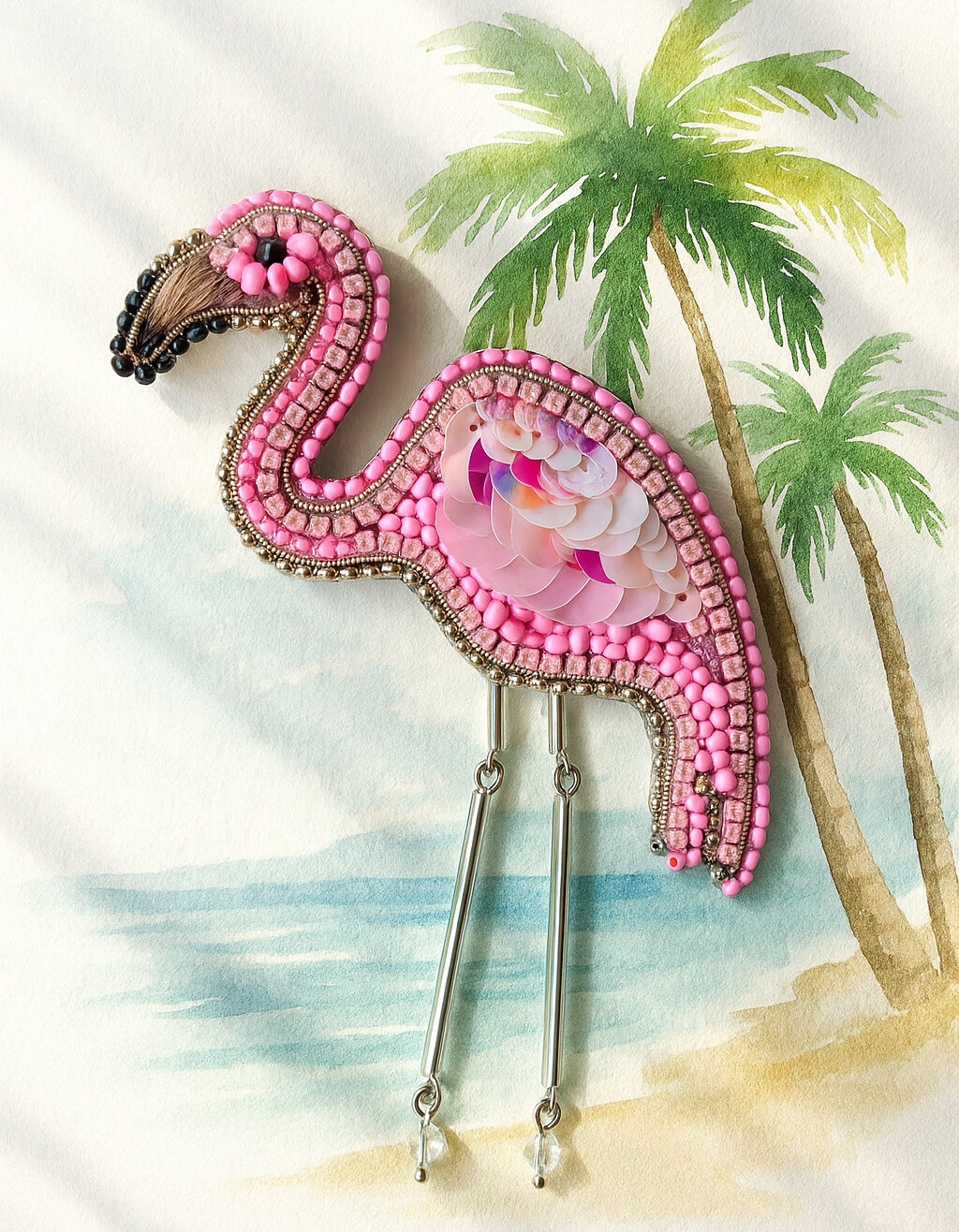 Брошь, стразы, бисер, кристалл