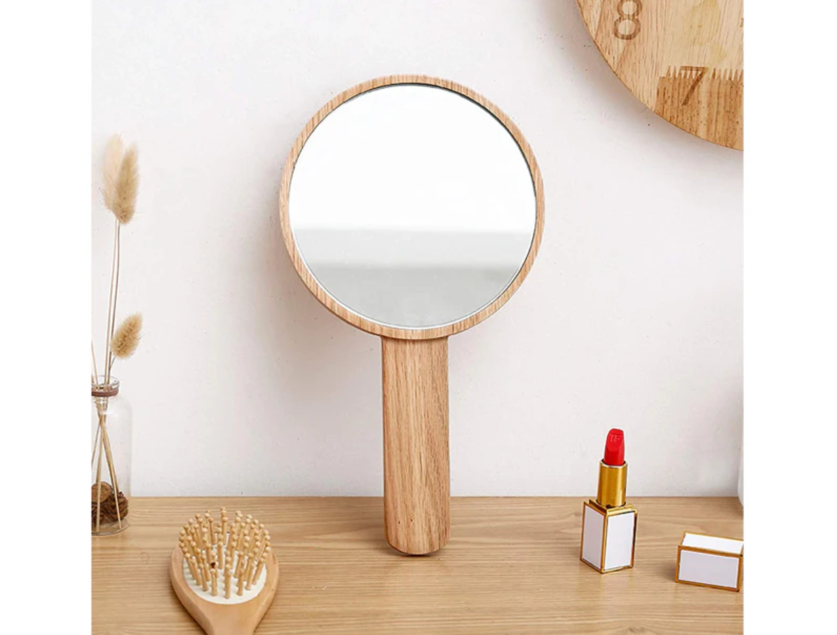 Ручное Зеркало с Ручкой, Ручное HD-Зеркало В Деревянной Раме, Салонное Парикмахерское Простое Зеркало В Ретро-Стиле, Косметический Салон Для Макияжа Вручную