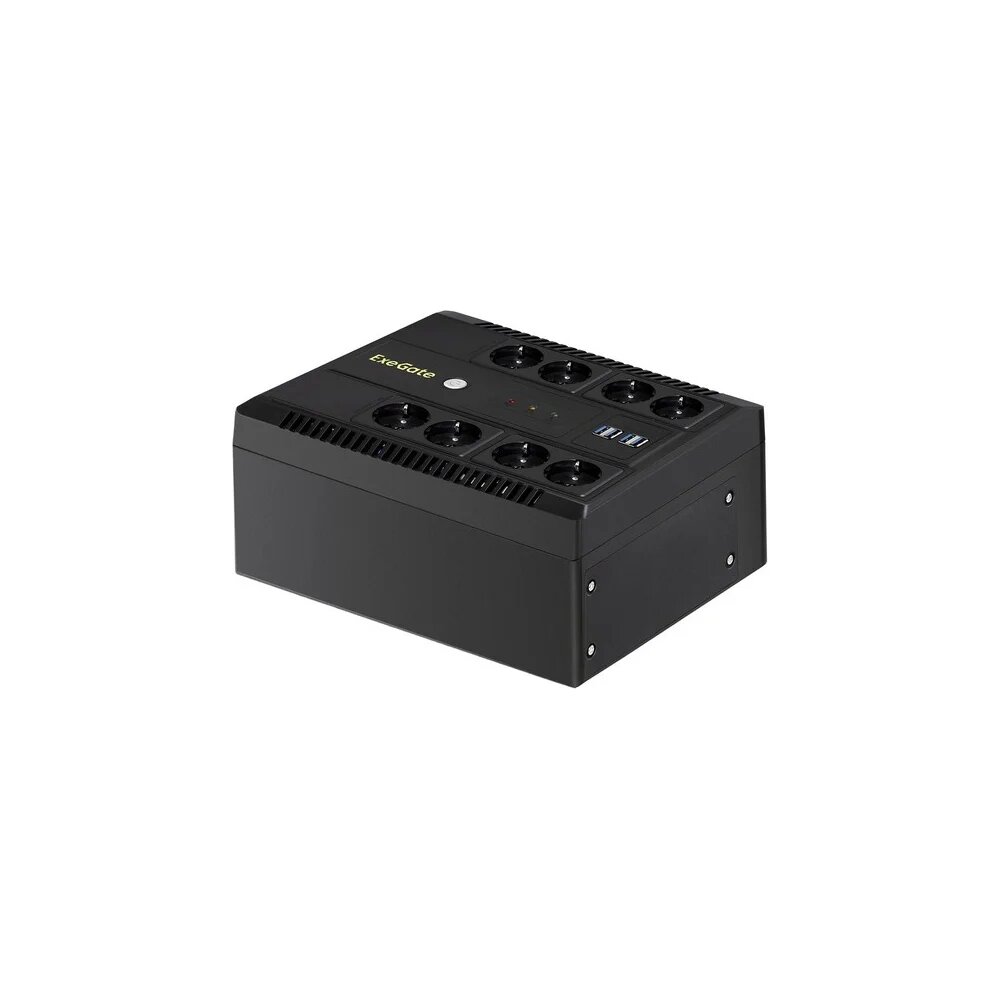 ExeGate ИБП NEO NNB-1000. LED. AVR.8SH. CH 1000VA 650W, LED, AVR, 8*Schuko, 4*USB-порта для зарядки, Black 293855