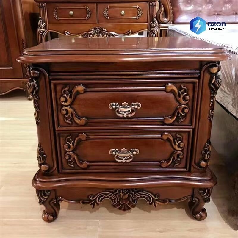 Прикроватная тумба в американском стиле, из массива гевеи, с 2 ящиками, 57x55x42 см, темный/светлый орех