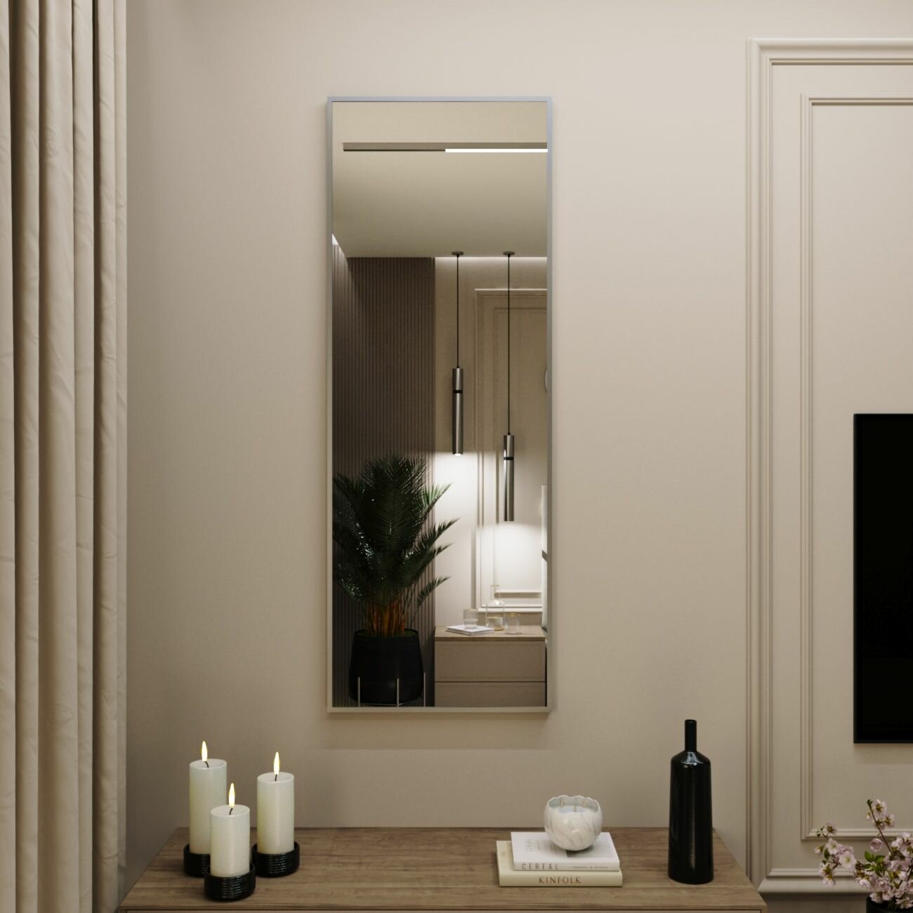 Зеркало настенное 130х50 см. BLX MIRROR интерьерное в алюминиевой раме, Серебро