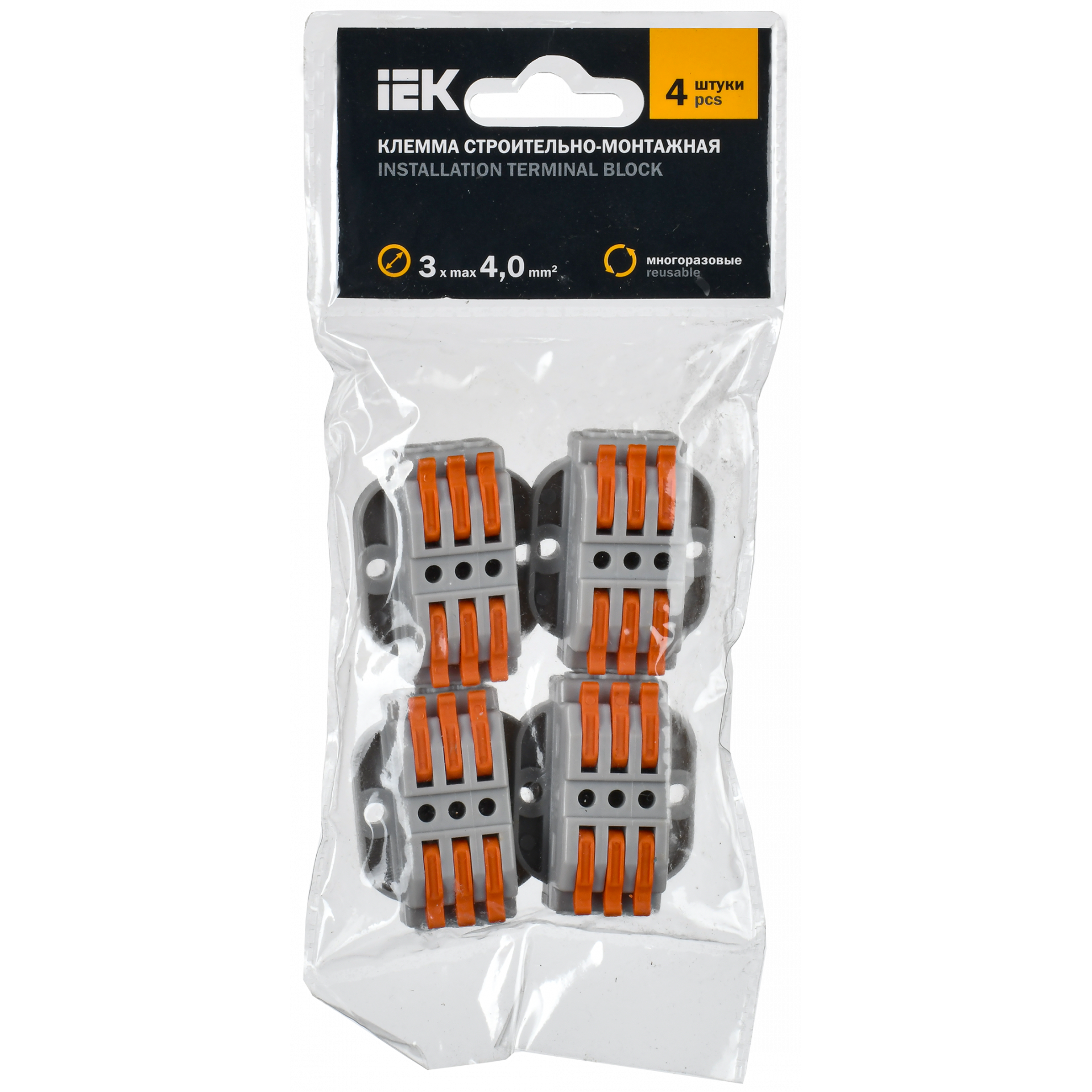 Строительно-монтажная клемма СМК 222-4133P проходная с площадкой (4шт/упак), IEK UKZ20-4133P-004 (1 упак)